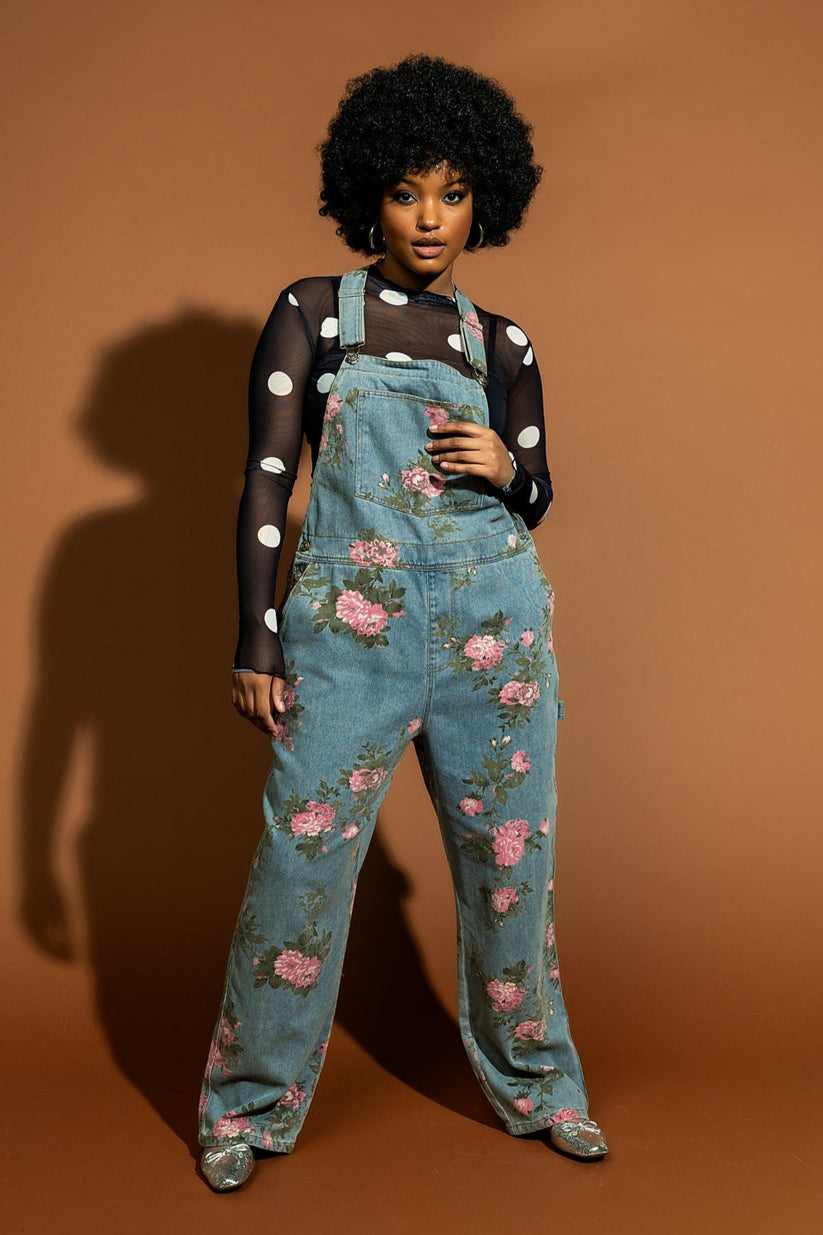 90s Throwback Floral Denim Overalls - Dressed in Lala Original