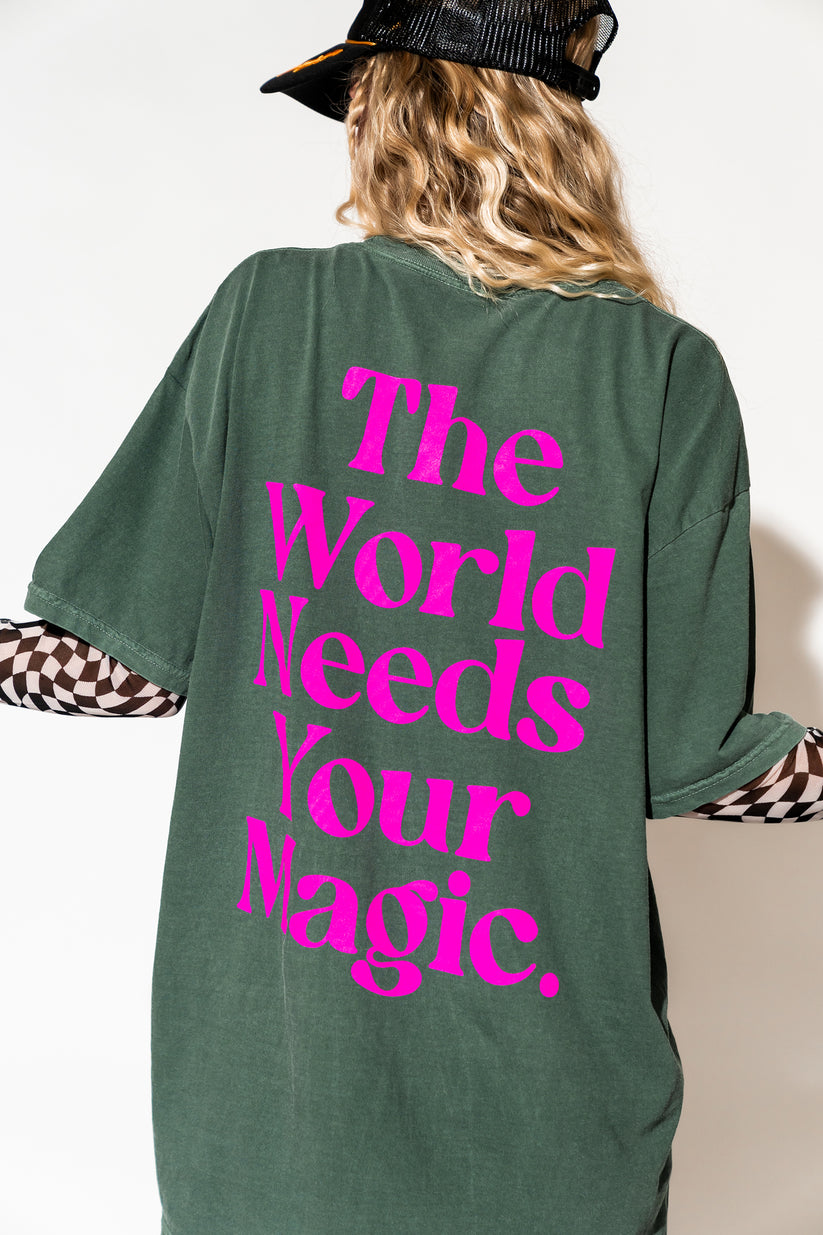 The World Needs Your Magic Oversized Tee in Jade + Pink – Dressed in Lala