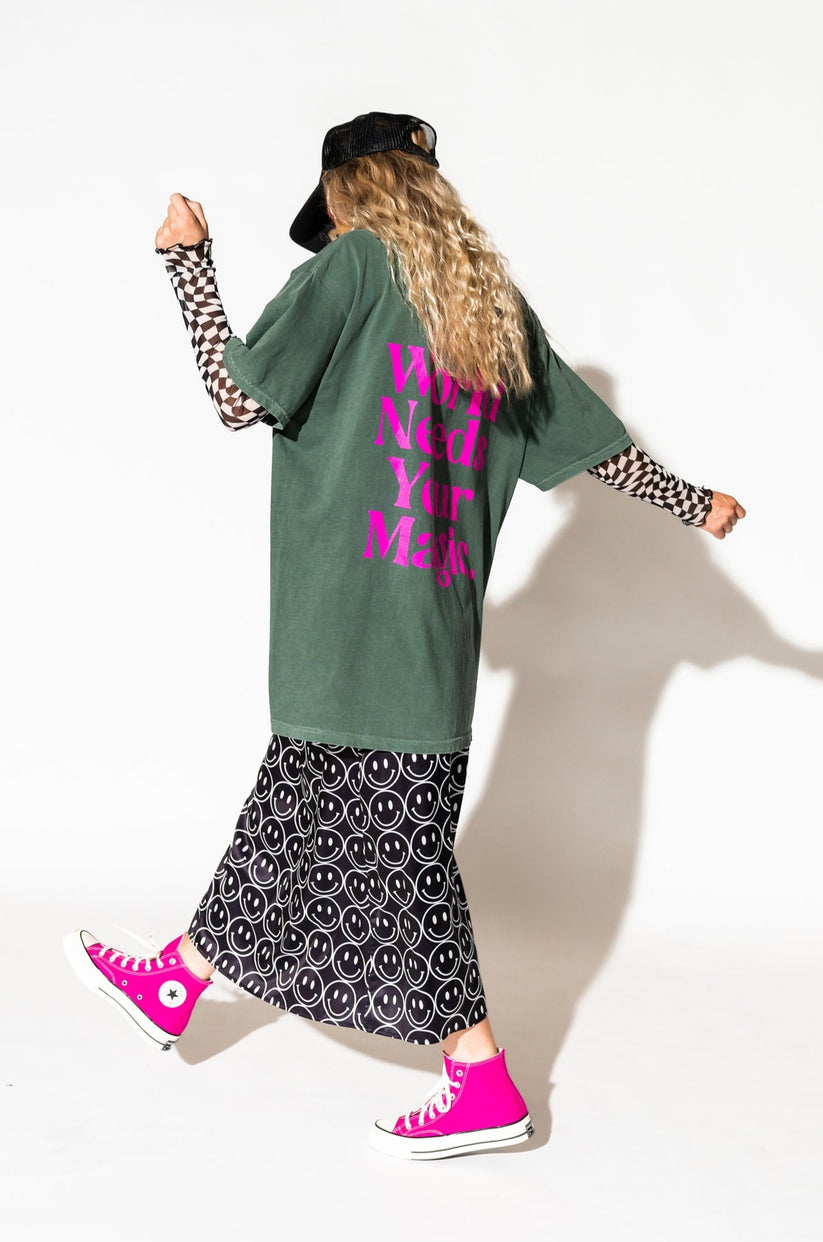 The World Needs Your Magic Oversized Tee in Jade + Pink – Dressed in Lala