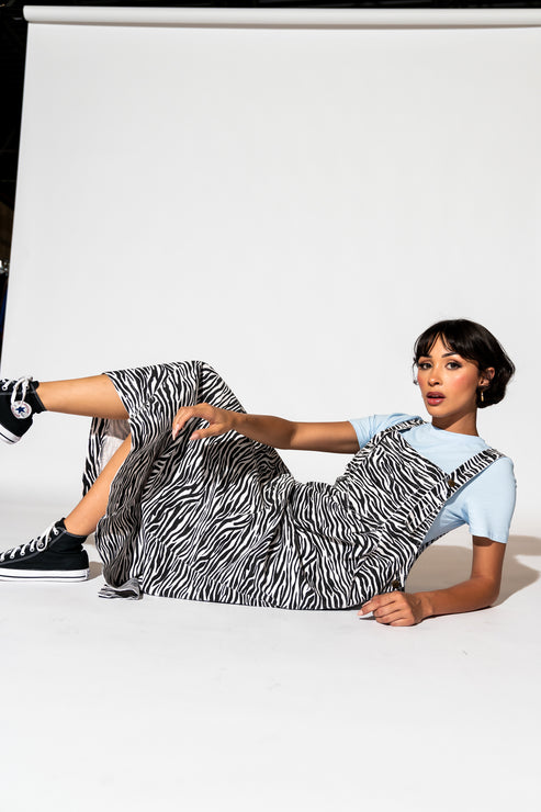 Zebra Stripes Denim Overall Dress - Dressed in Lala Original
