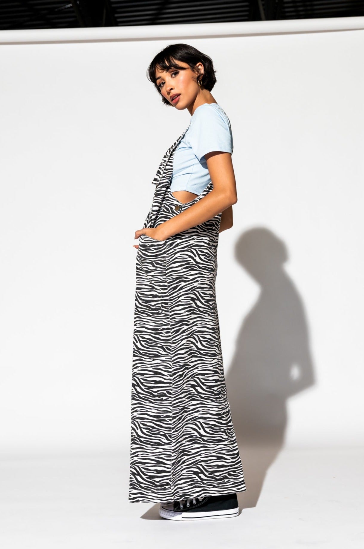 Zebra Stripes Denim Overall Dress - Dressed in Lala Original