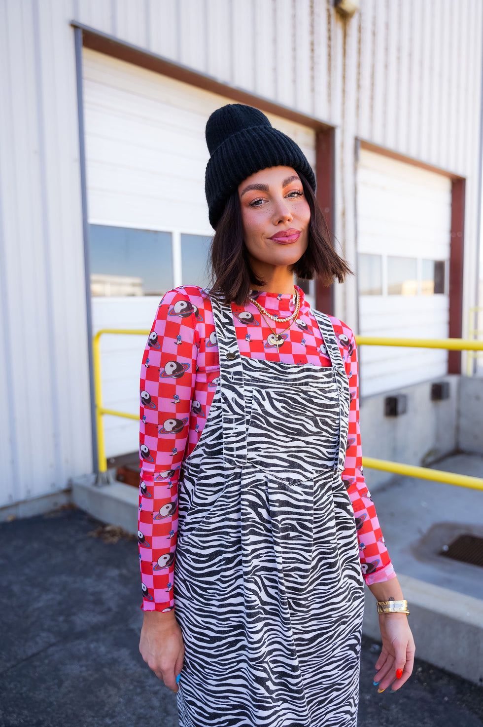 Zebra Stripes Denim Overall Dress - Dressed in Lala Original
