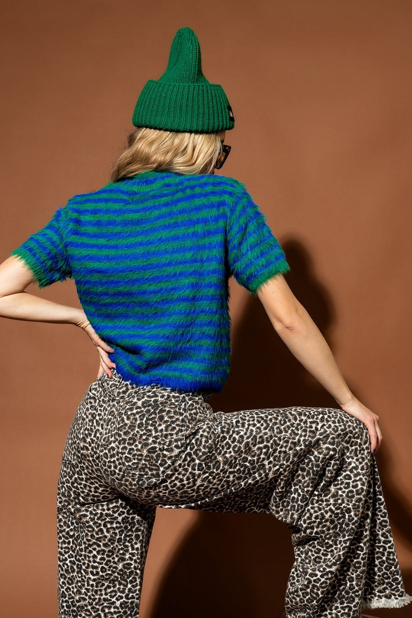 Fuzzy Knit Top in Blue + Green | Stretchy & Soft - Dressed in Lala Original