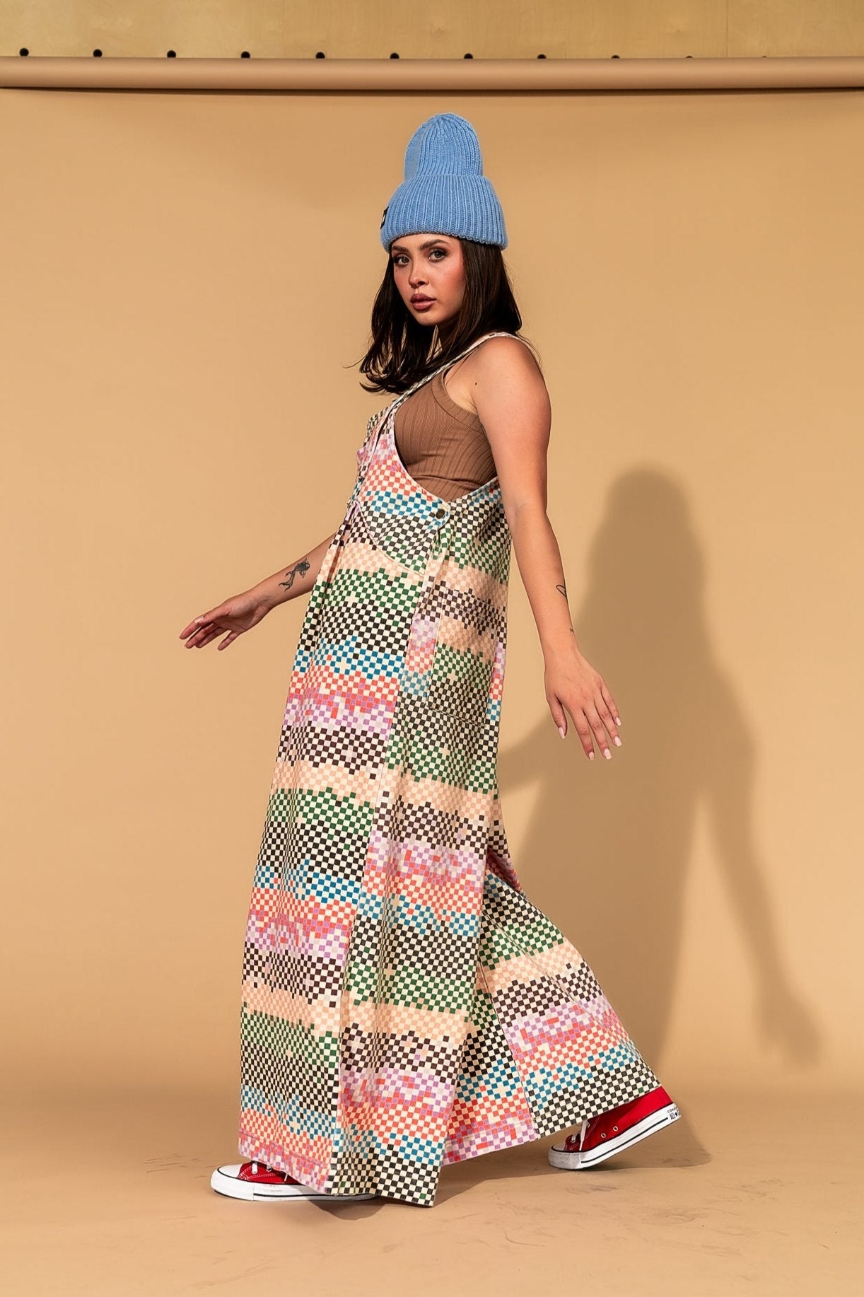 Grunge Rainbow Checkerboard Overalls - Dressed in Lala Original