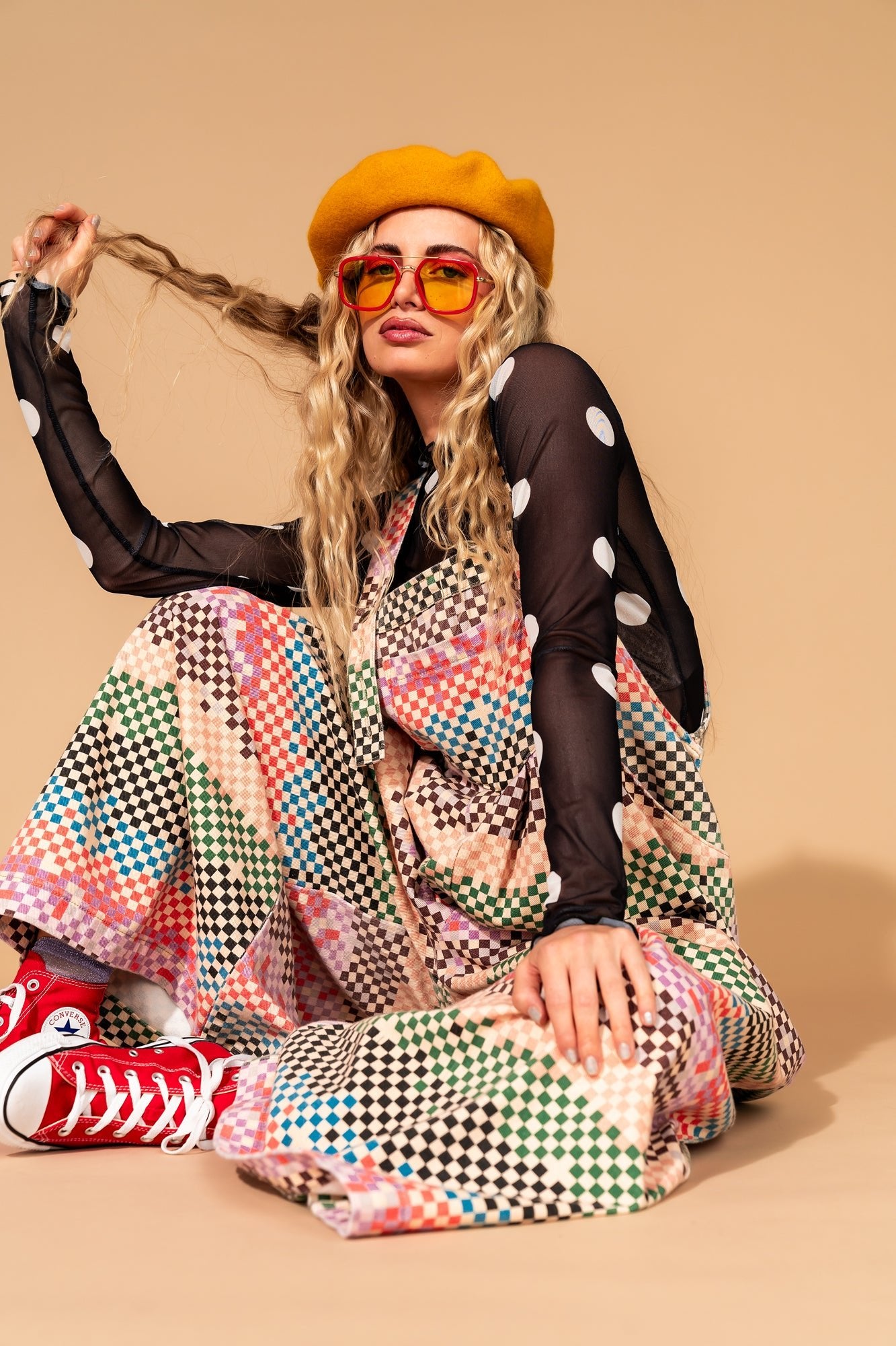 Grunge Rainbow Checkerboard Overalls - Dressed in Lala Original