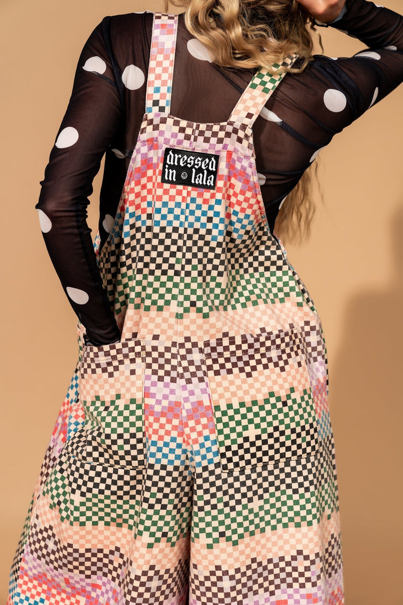 Grunge Rainbow Checkerboard Overalls - Dressed in Lala Original