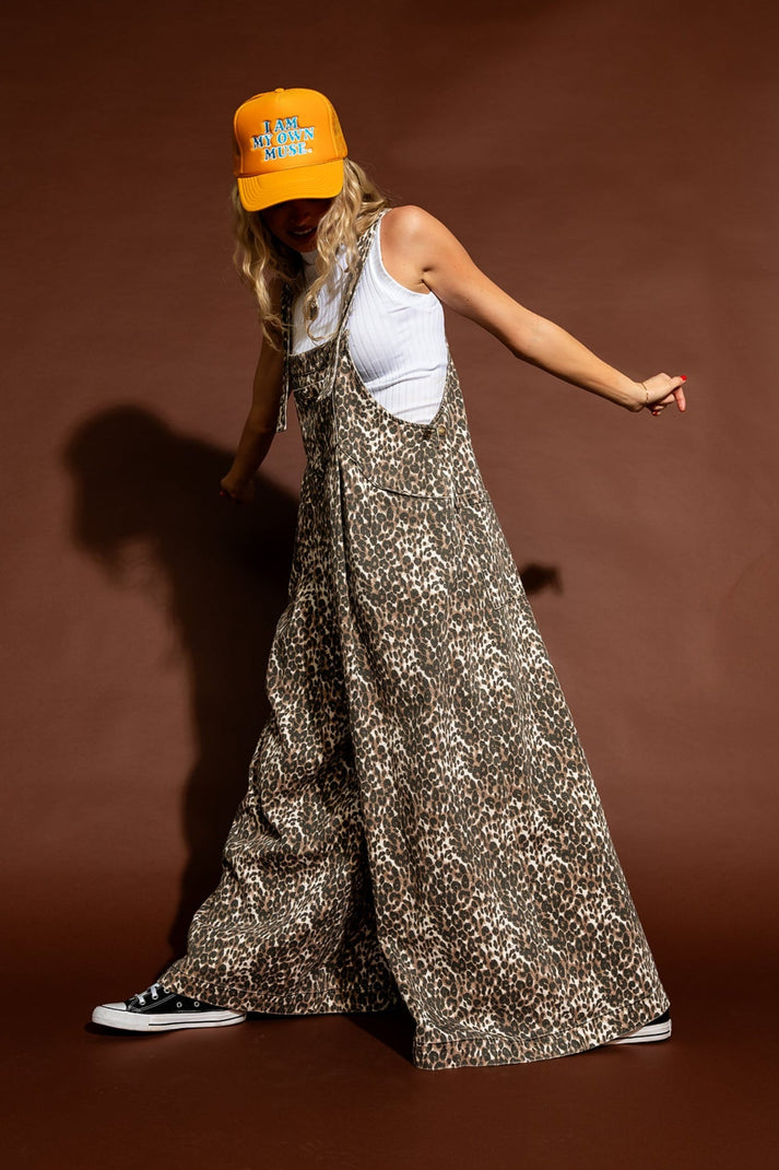 Oversized Denim Overalls in Vintage Leopard - Dressed in Lala Original