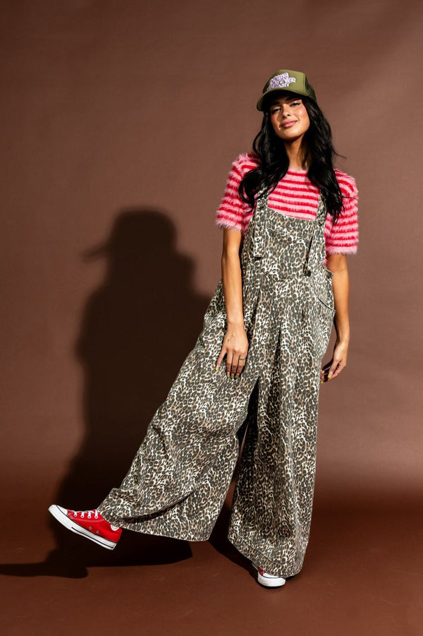 Oversized Denim Overalls in Vintage Leopard - Dressed in Lala Original