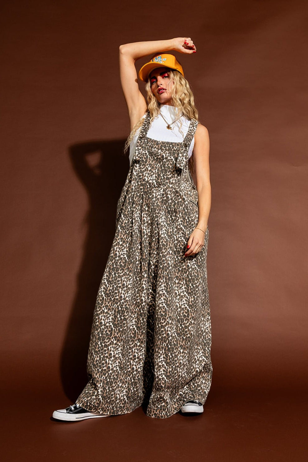 Oversized Denim Overalls in Vintage Leopard - Dressed in Lala Original