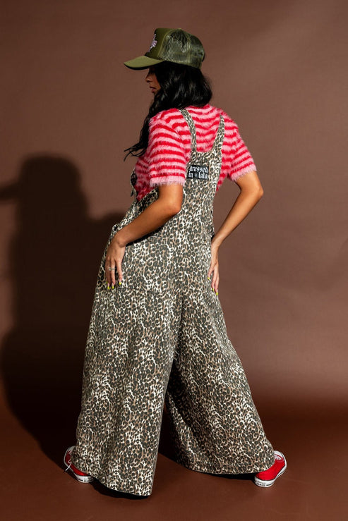 Oversized Denim Overalls in Vintage Leopard - Dressed in Lala Original