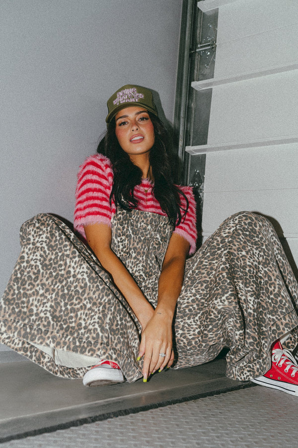 Oversized Denim Overalls in Vintage Leopard - Dressed in Lala Original