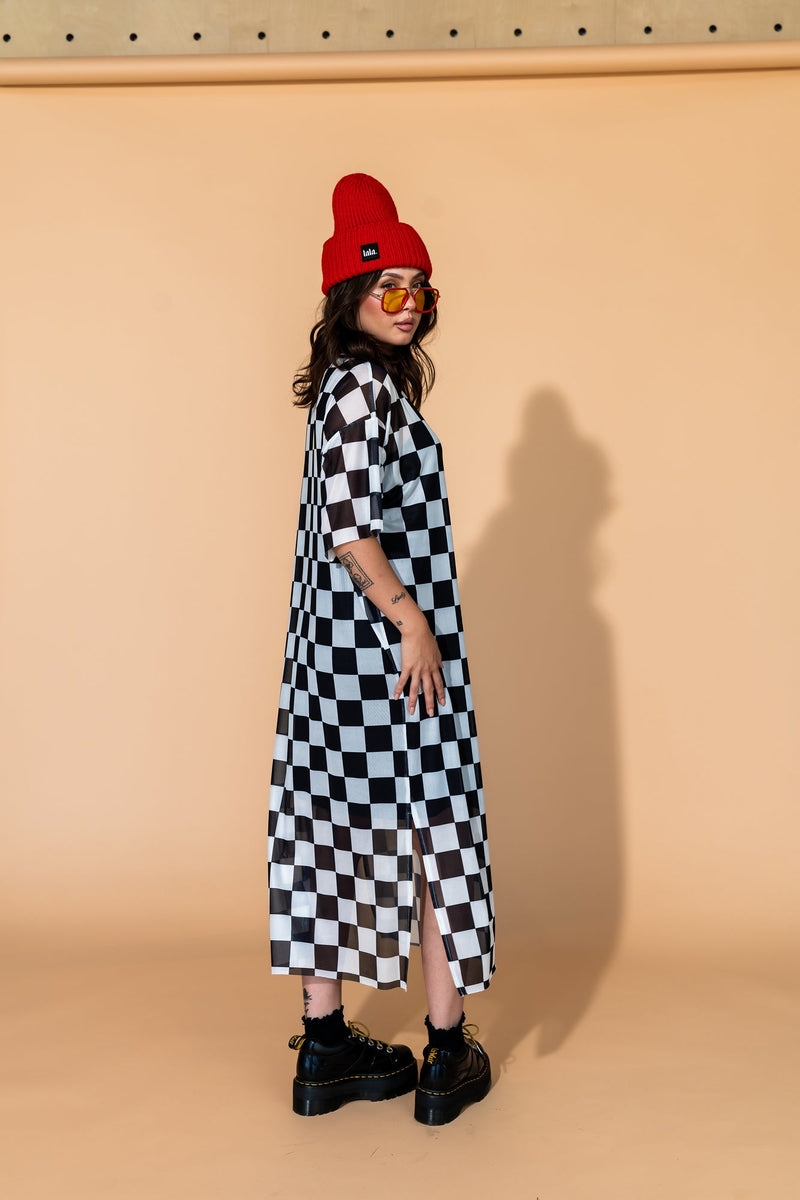 Karma Oversized Mesh Dress + Slip in Checkerboard – Dressed in Lala