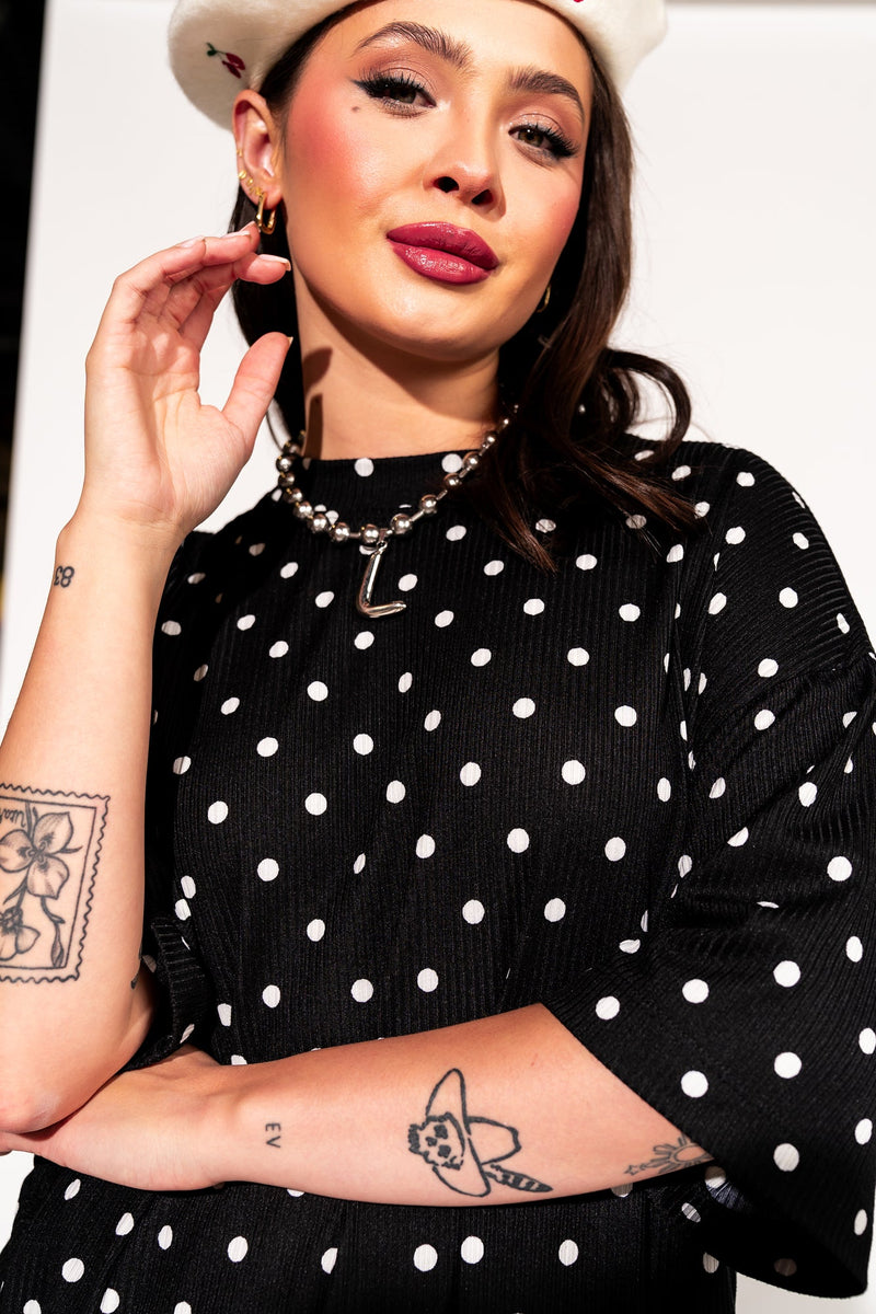 LALA ORIGINAL: Leveled Up Ribbed Playsuit in Polka Dot – Dressed in Lala