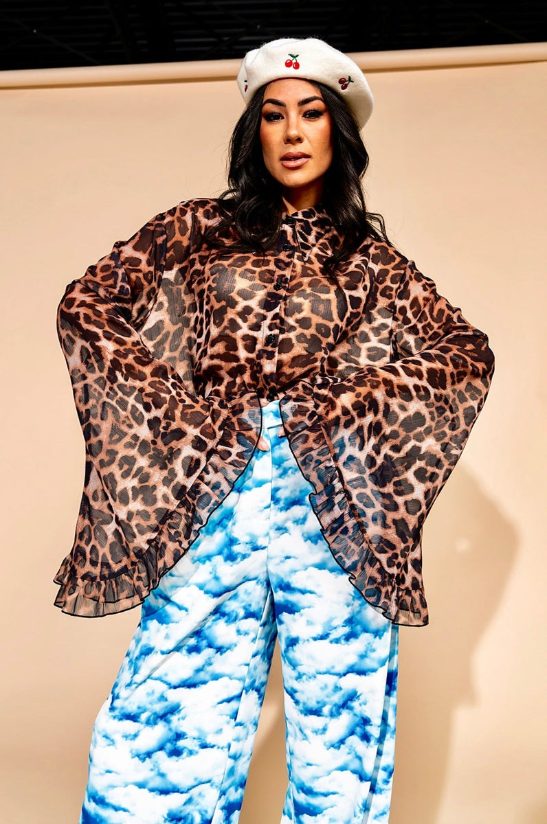 Leopard Crop Flounce Sleeve Blouse - Dressed in Lala Original