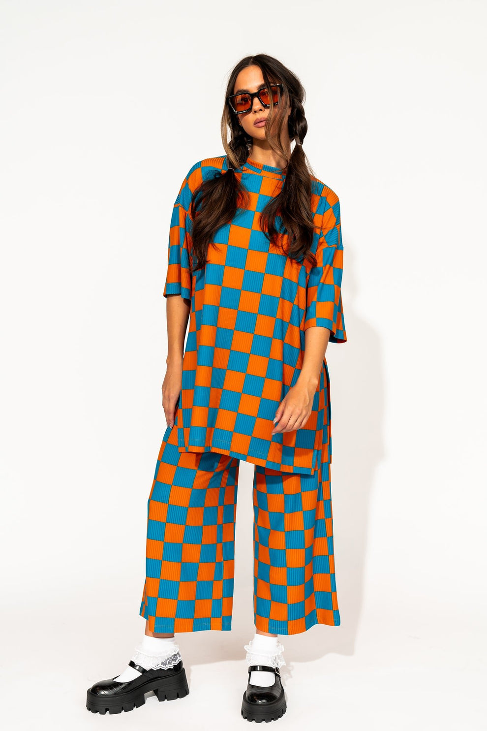 Lex Ribbed Checkerboard Playsuit in Amalfi Sunset – Dressed in Lala