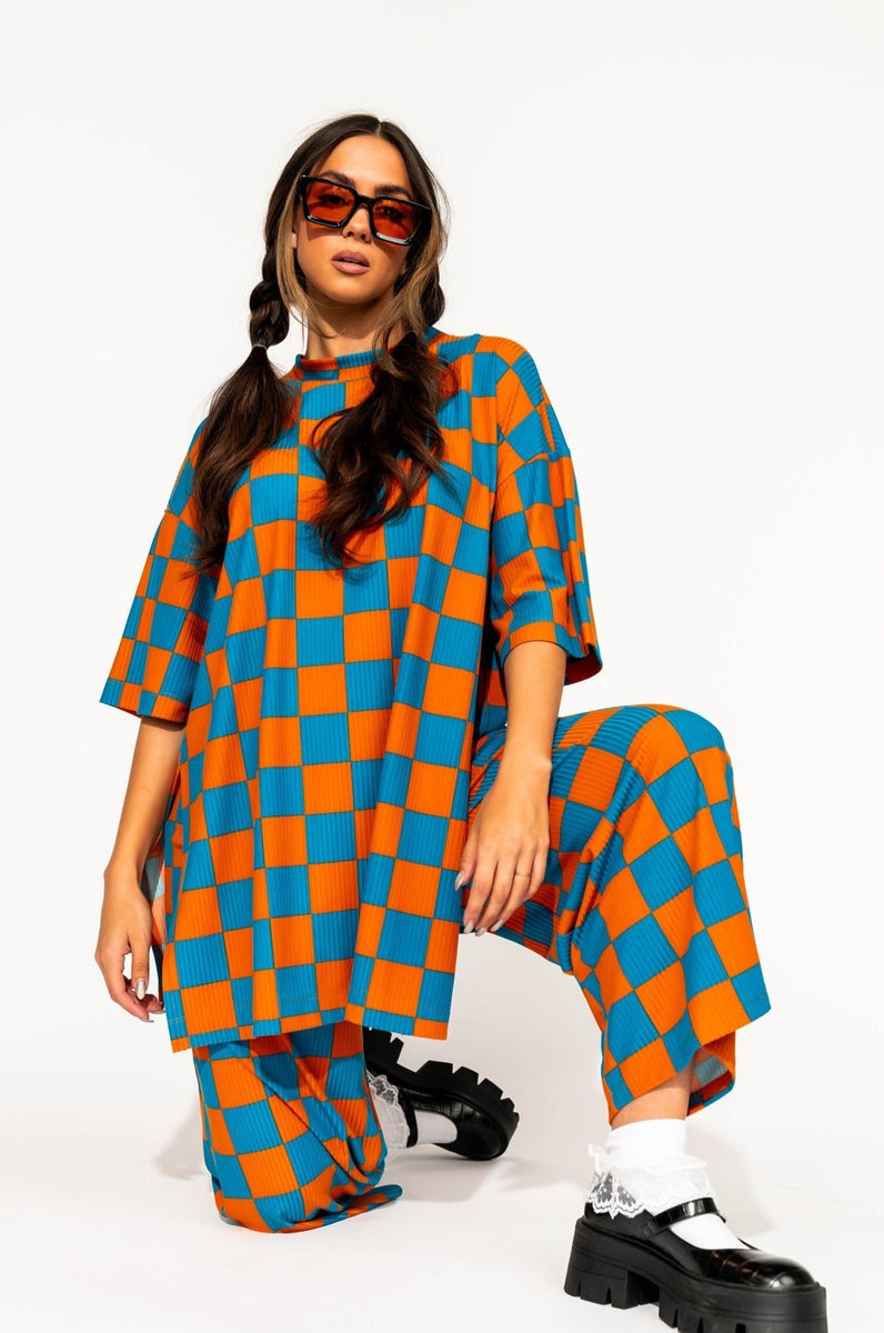 Lex Ribbed Checkerboard Playsuit in Amalfi Sunset – Dressed in Lala