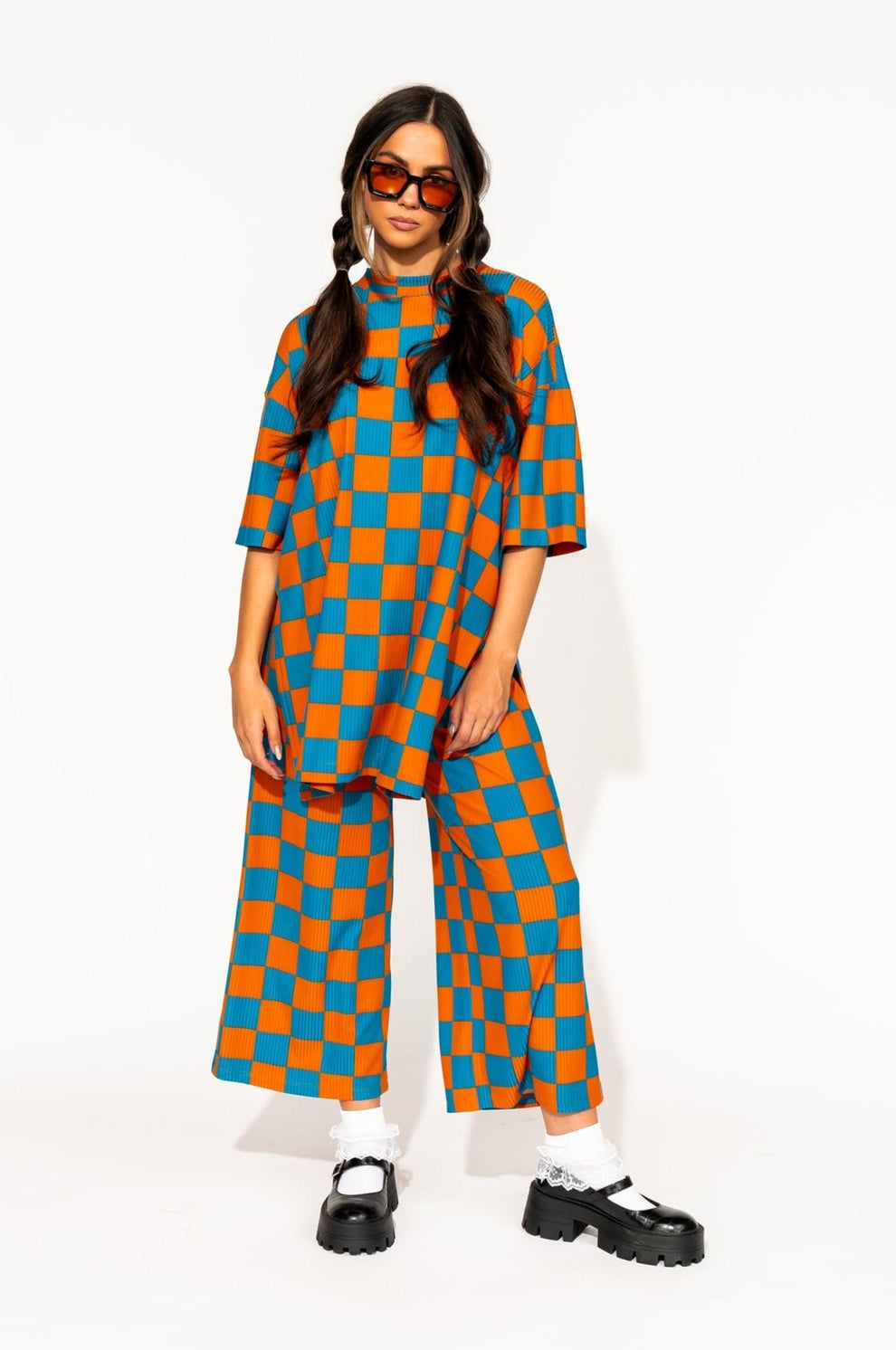 Lex Ribbed Checkerboard Playsuit in Amalfi Sunset – Dressed in Lala