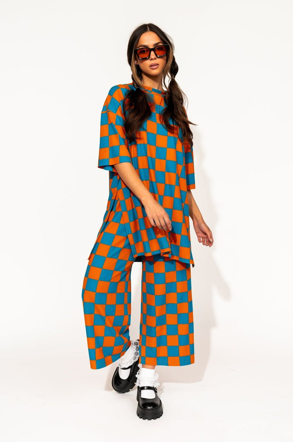 Lex Ribbed Checkerboard Playsuit in Amalfi Sunset – Dressed in Lala