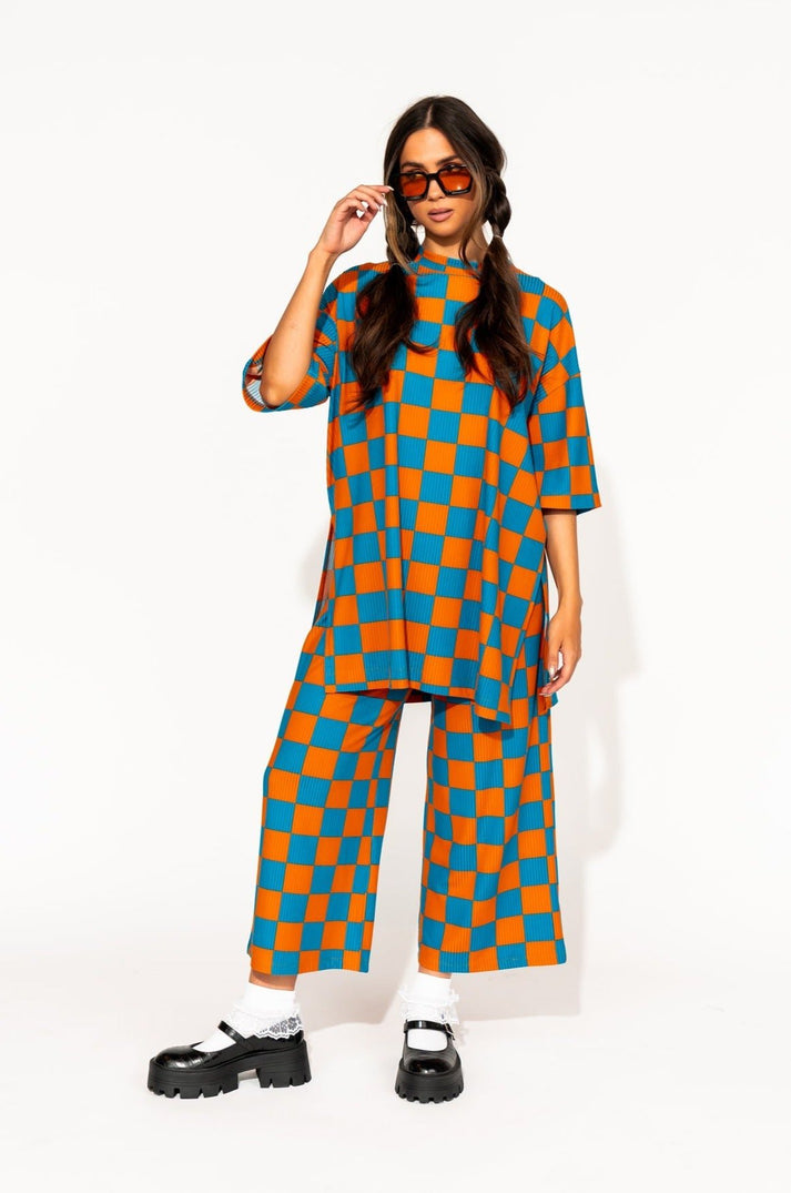 Lex Ribbed Checkerboard Playsuit in Amalfi Sunset – Dressed in Lala
