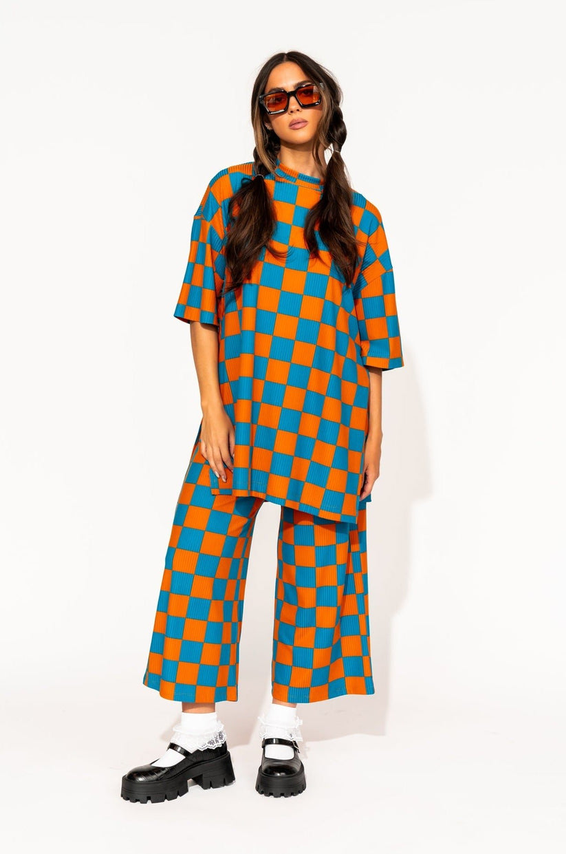 Lex Ribbed Checkerboard Playsuit in Amalfi Sunset – Dressed in Lala