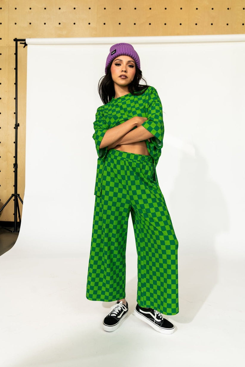 Lex Ribbed Checkerboard Playsuit in Lucky Green – Dressed in Lala