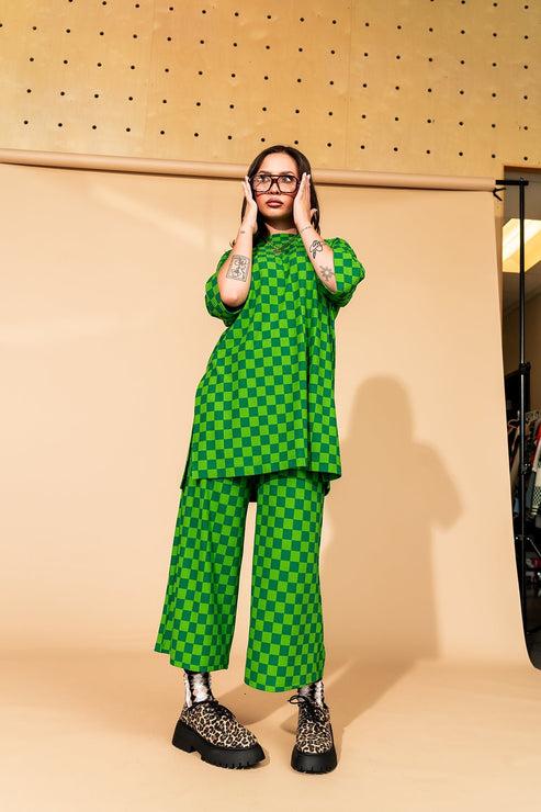 Lex Ribbed Checkerboard Playsuit in Lucky Green – Dressed in Lala