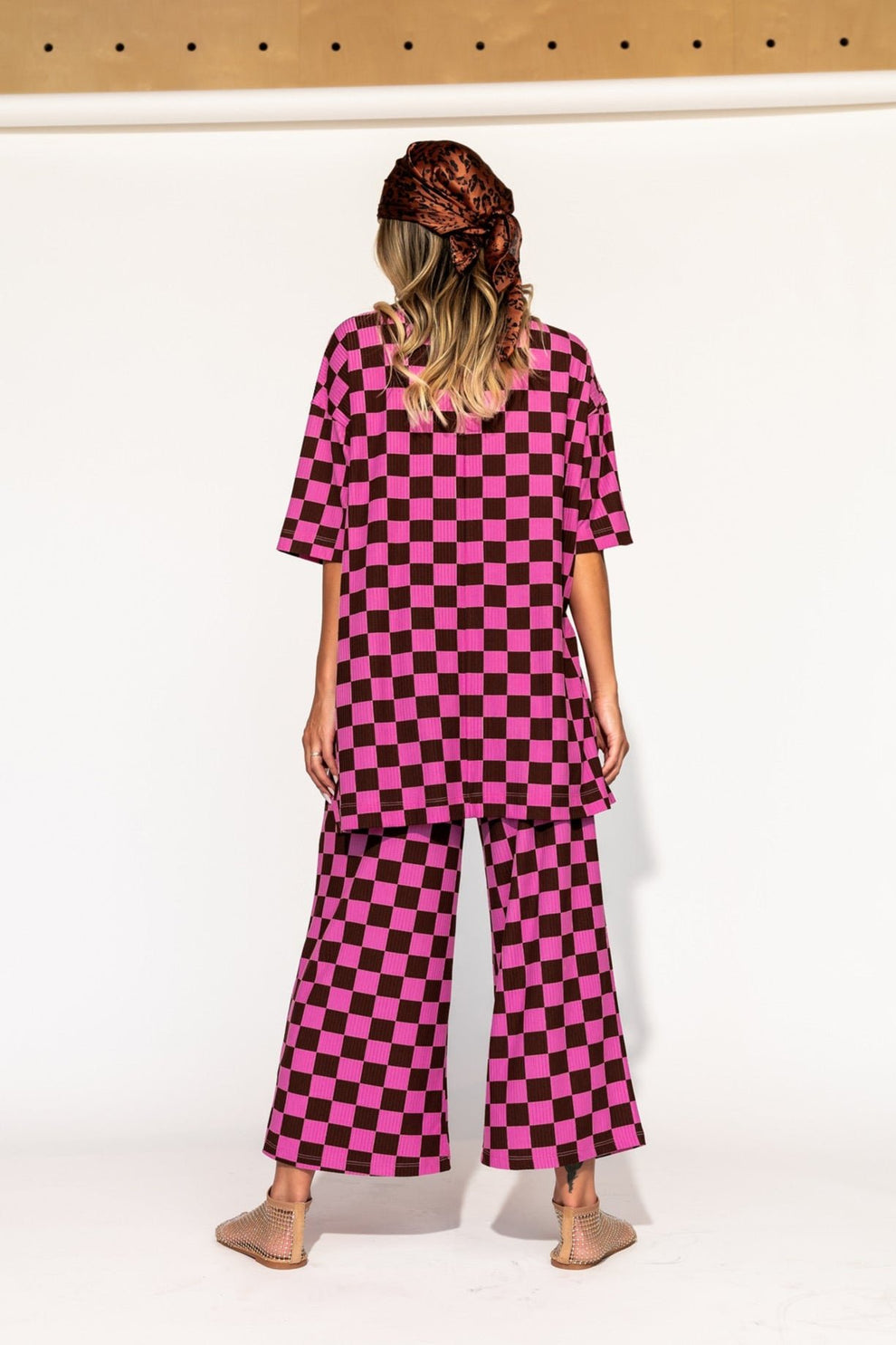 Lex Ribbed Checkerboard Playsuit in Sunset Boulevard – Dressed in Lala