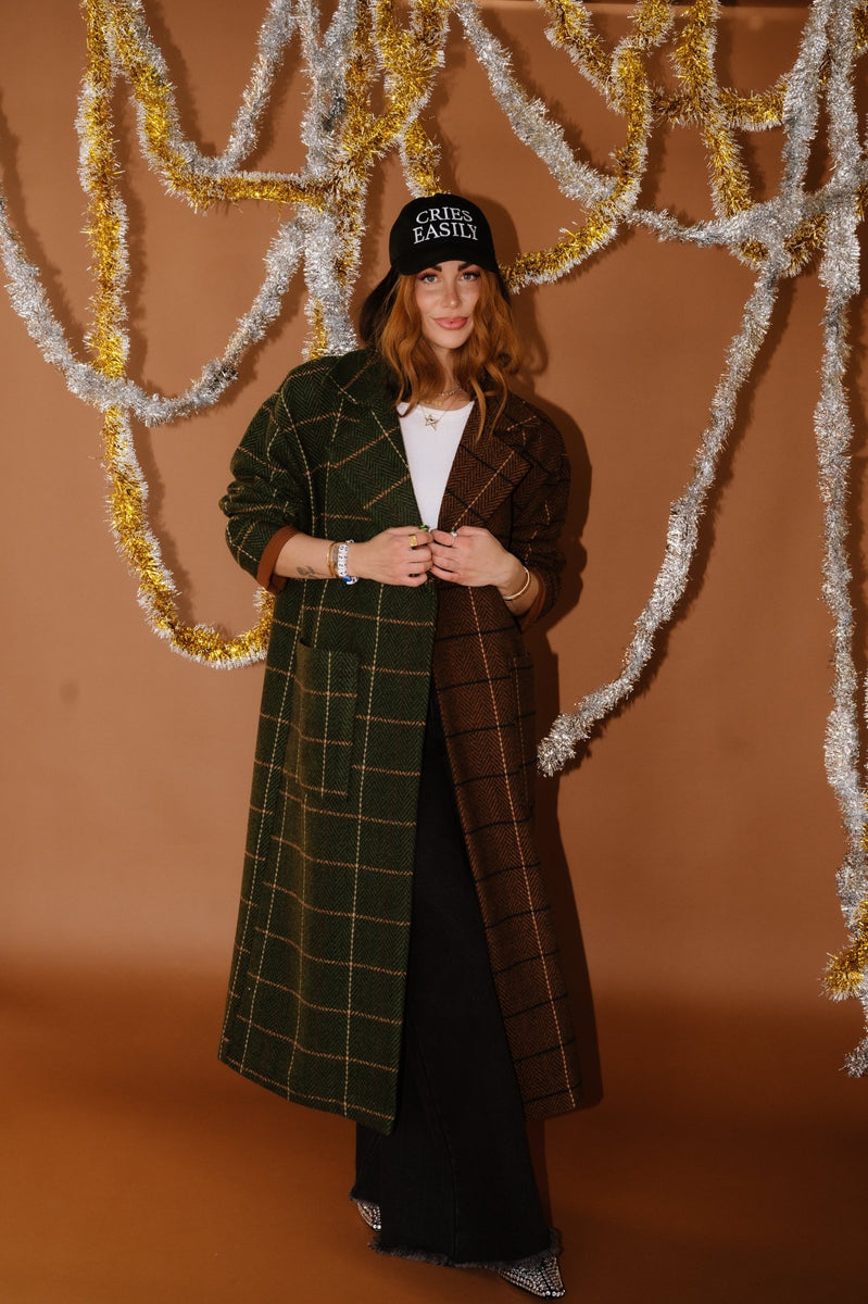 Libra Longline Half + Half Coat in Pine + Brown – Dressed in Lala