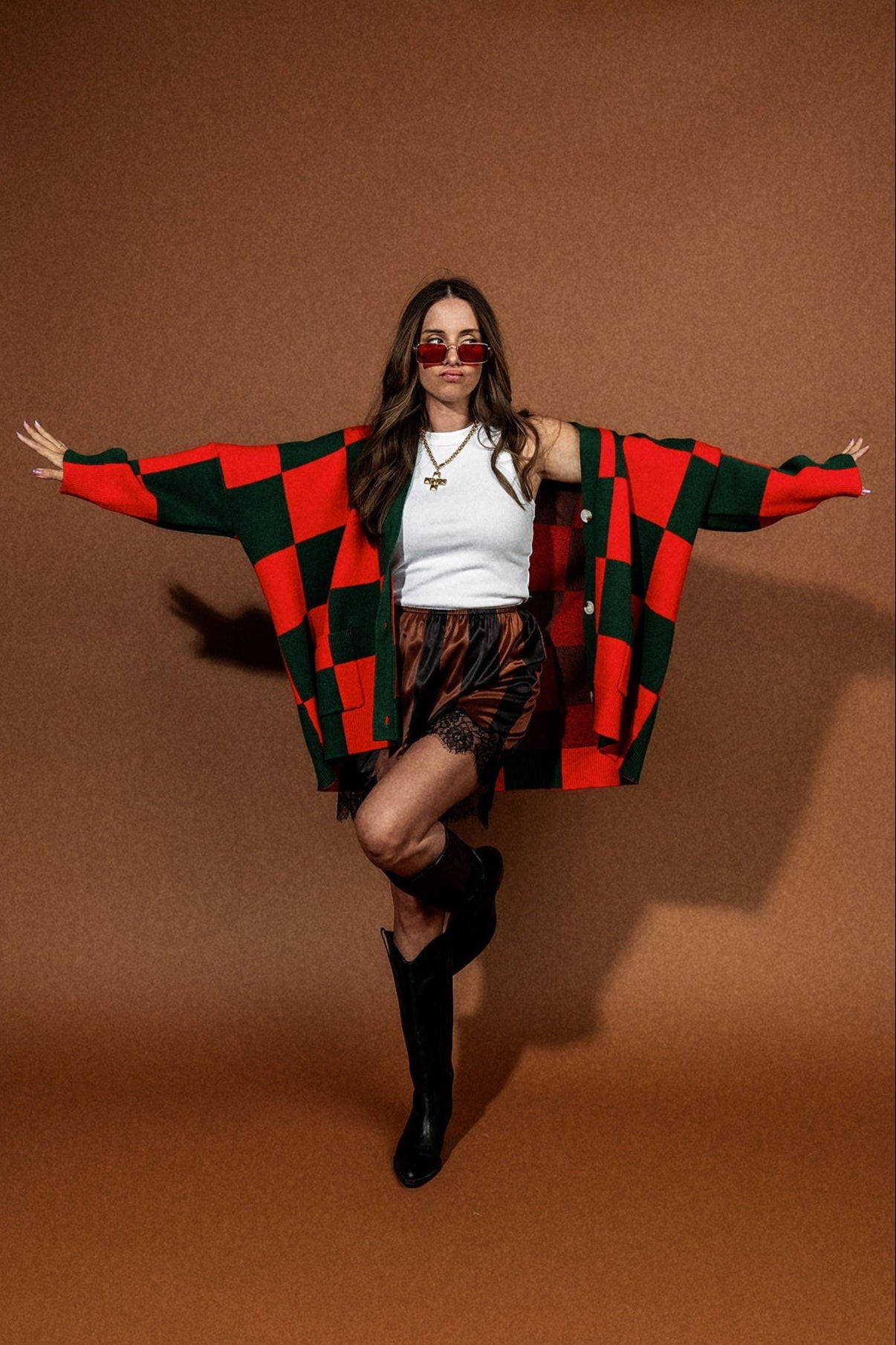 Love You Oversized Cardigan in Old Money Checkerboard – Dressed in Lala