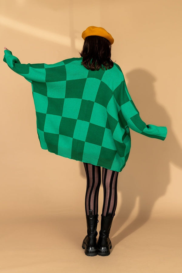 Love You Oversized Checkerboard Cardigan in Green Girl – Dressed in Lala