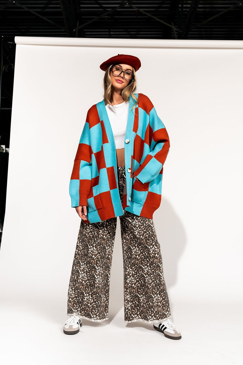 Love You Oversized Checkerboard Cardigan in September Sunset – Dressed ...