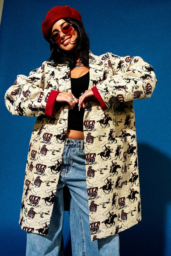 Scorpio Coat in Giddy Up Girl Jacquard – Dressed in Lala