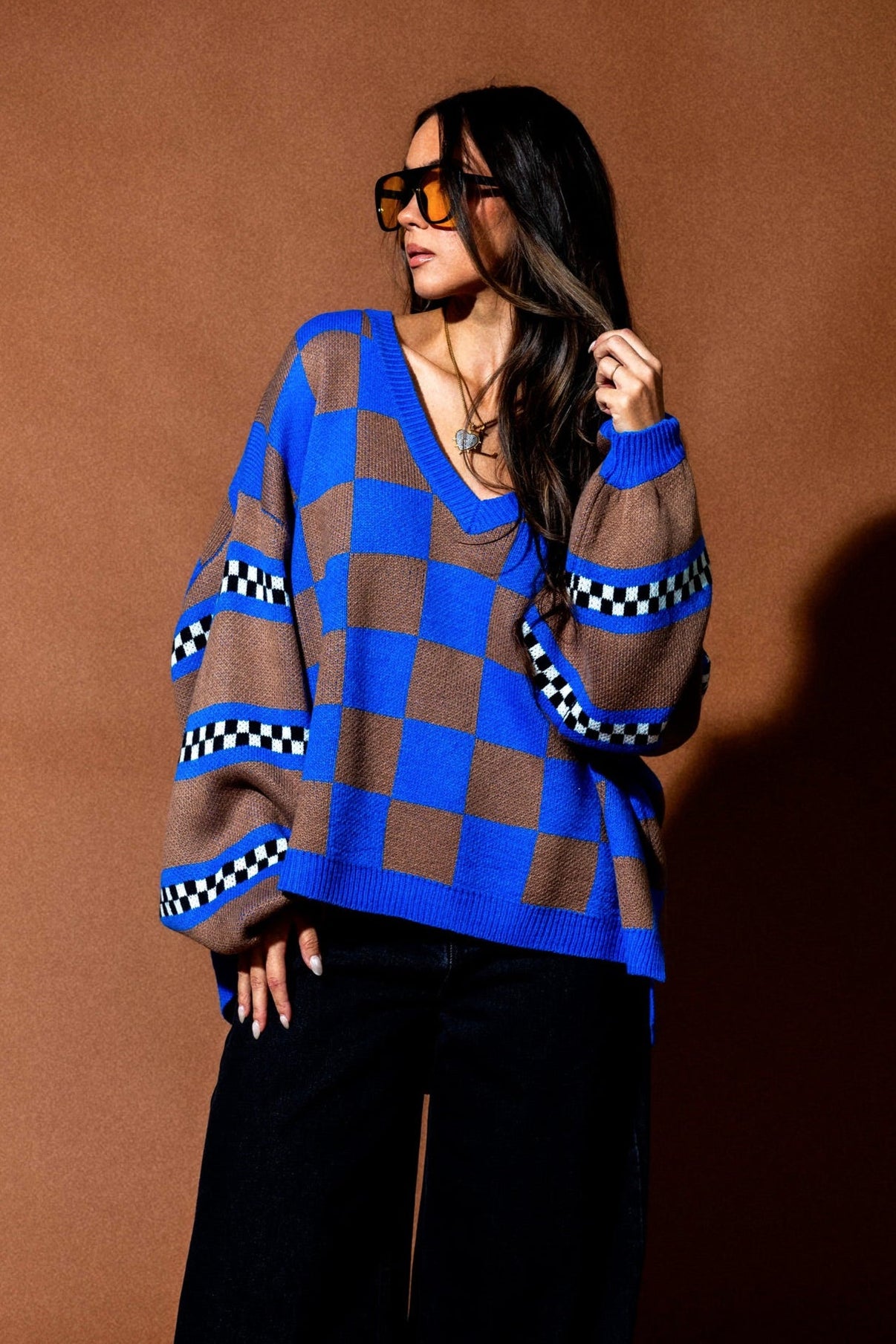 So Money Oversized Checkerboard Knit – Dressed in Lala