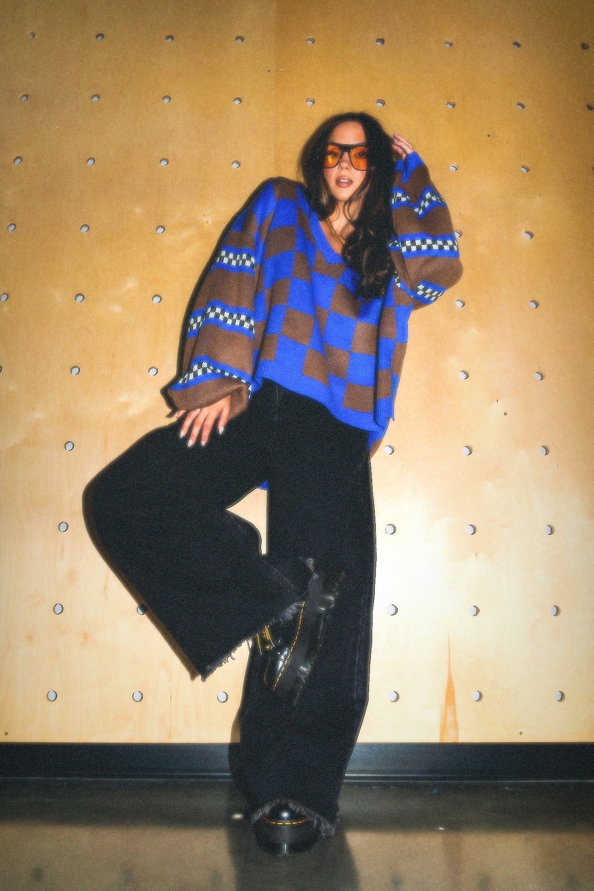 So Money Oversized Checkerboard Knit – Dressed in Lala