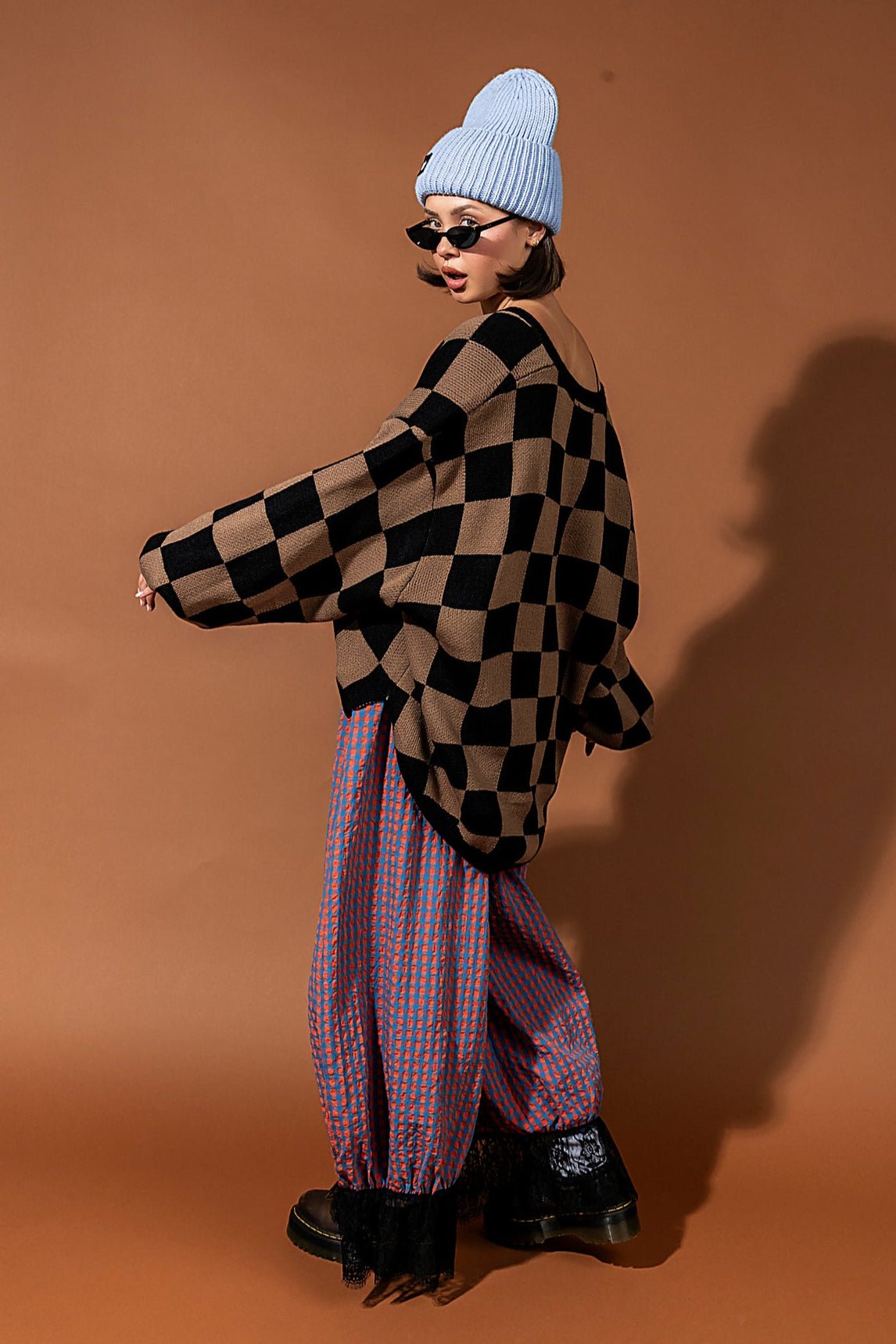 So Money Oversized Checkerboard Knit in Black + Mocha – Dressed in Lala
