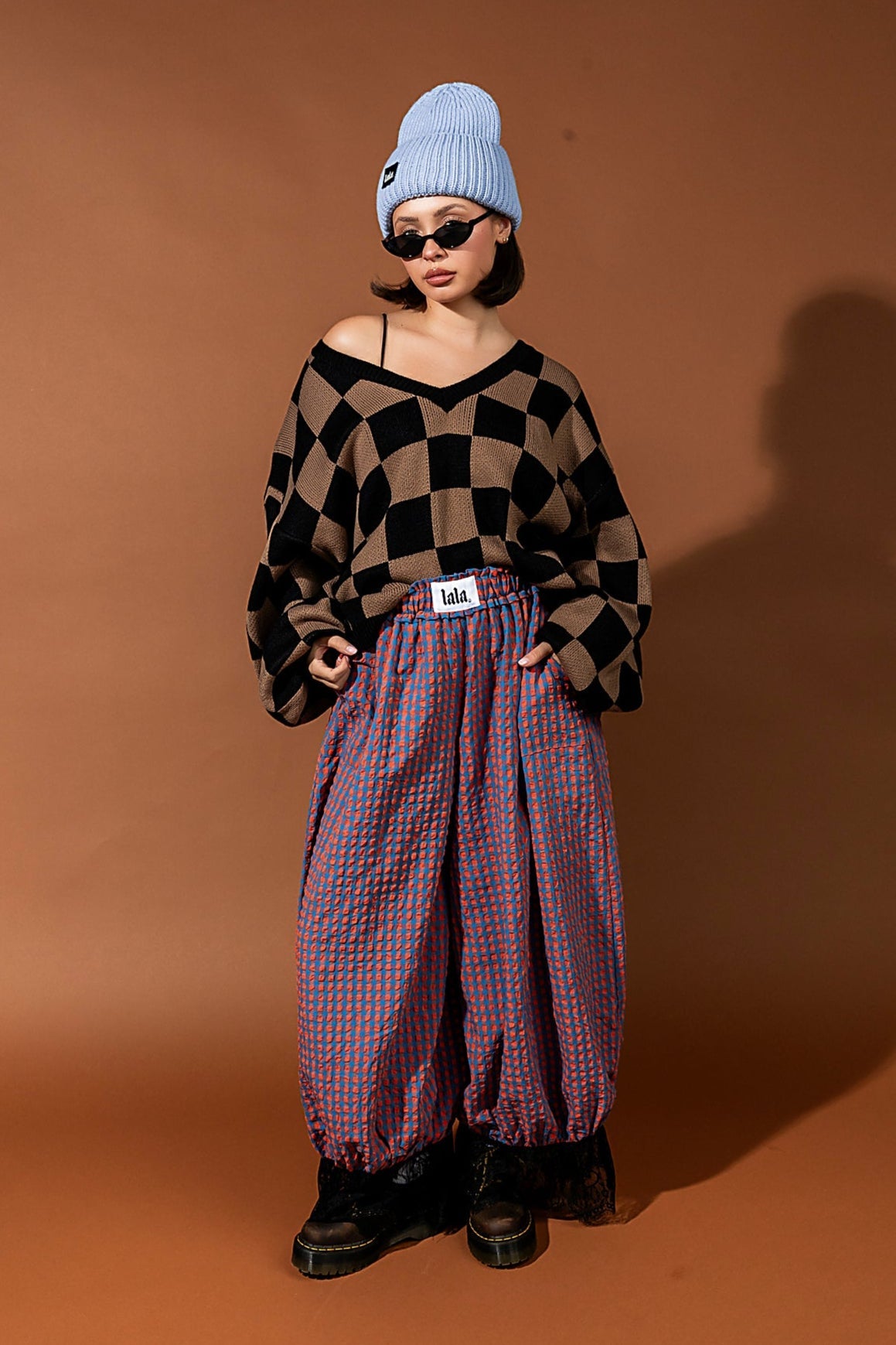 So Money Oversized Checkerboard Knit in Black + Mocha – Dressed in Lala