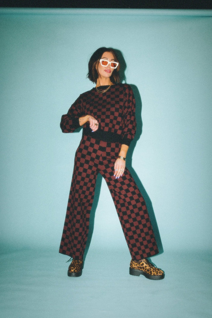 Take Your Power Back Checkerboard Knit Set in Black + Mocha – Dressed ...