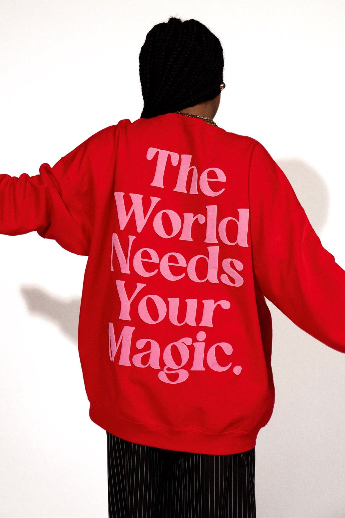 The World Needs Your Magic Oversized Pullover in Red + Pink – Dressed ...