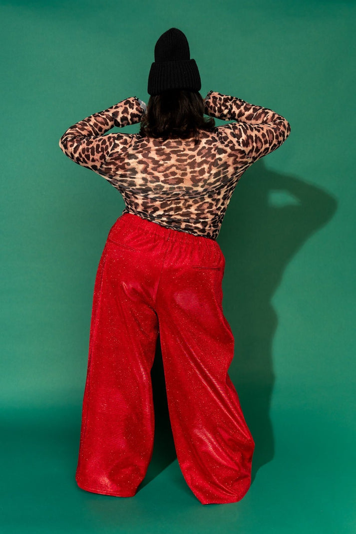 To The Disco Sparkle Wide Leg Trousers in Ruby Red – Dressed in Lala