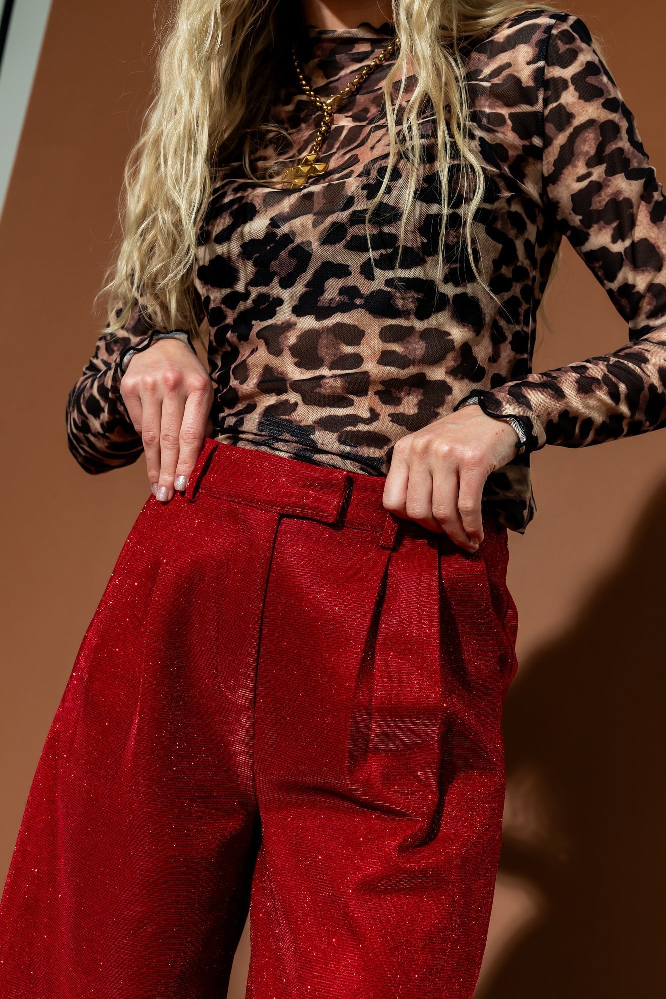 To The Disco Sparkle Wide Leg Trousers in Ruby Red – Dressed in Lala