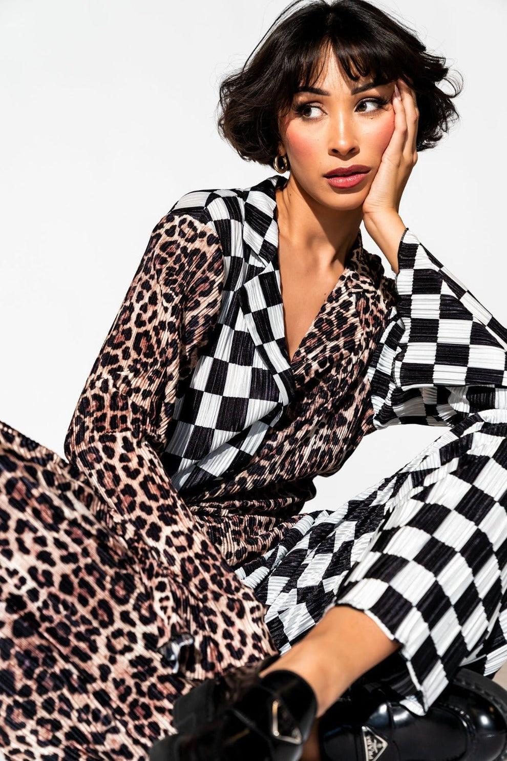 Long Sleeve Plissé Set in Leopard + Check – Dressed in Lala