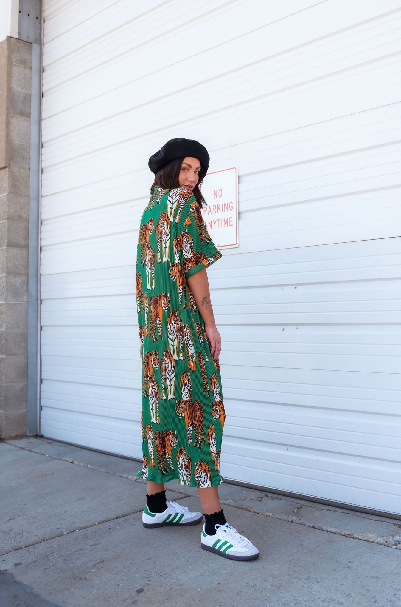 Oversized Plisse Shirt Dress in Green Tiger Tales Print -Lala Original ...