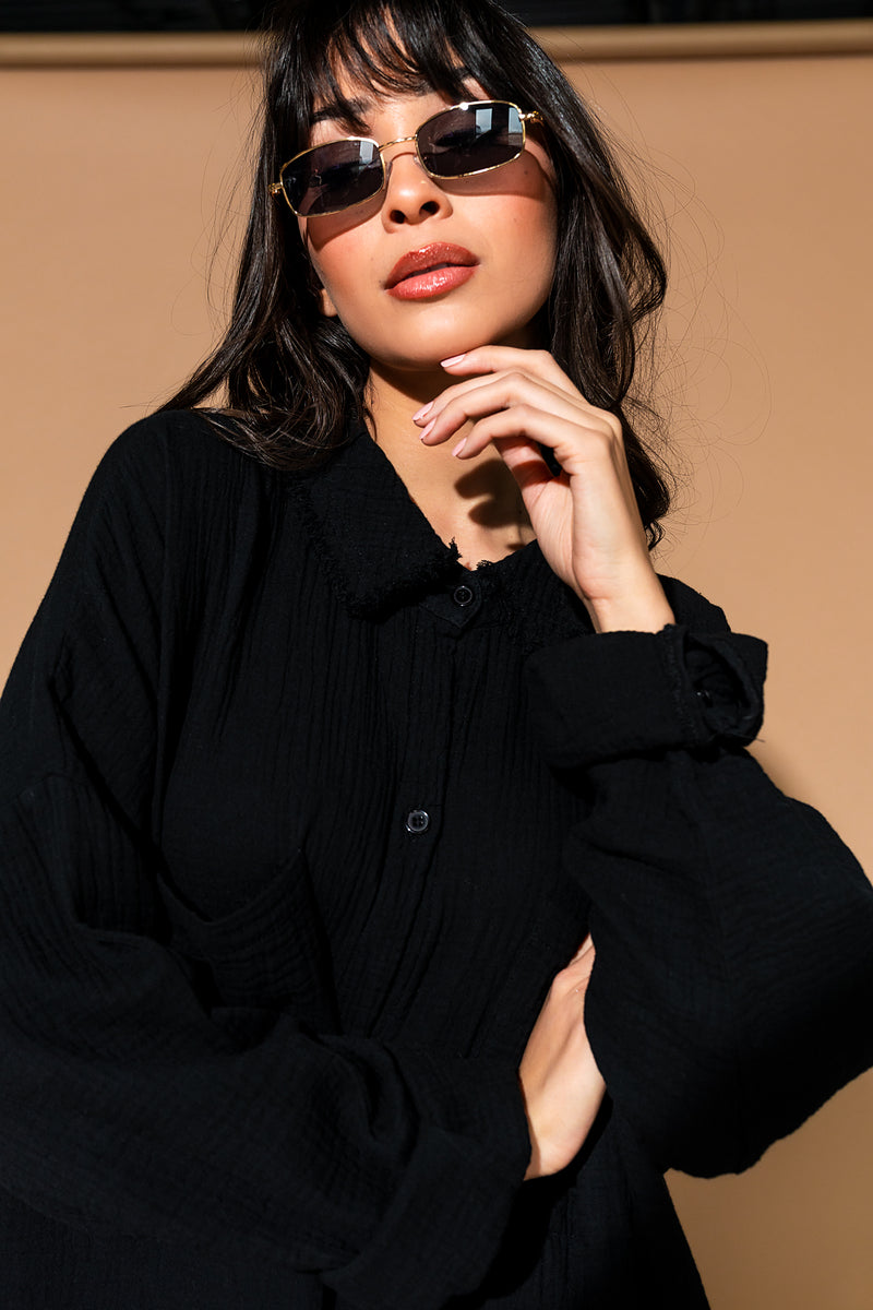 Lala Made Me Do It Oversized Button Up in Black – Dressed in Lala