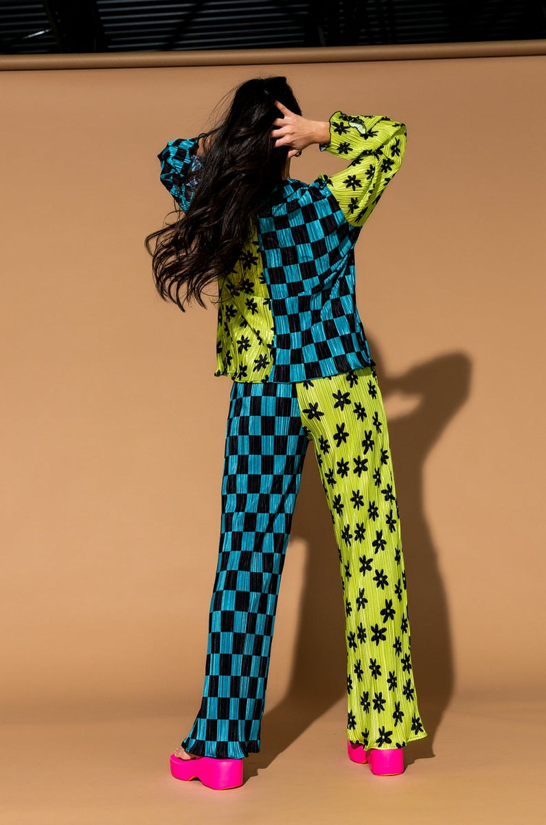 Long Sleeve Plissé Set in Retro Dream Half + Half – Dressed in Lala