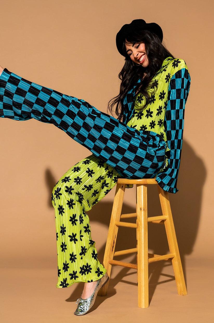 Long Sleeve Plissé Set in Retro Dream Half + Half – Dressed in Lala