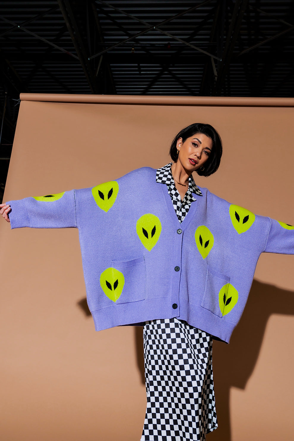 Too Cool For You Oversized Alien Cardigan in Lavender – Dressed in Lala