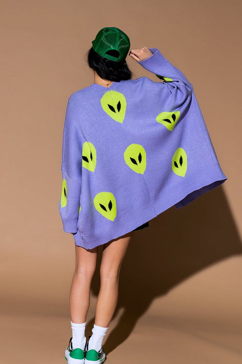 Too Cool For You Oversized Alien Cardigan in Lavender – Dressed in Lala