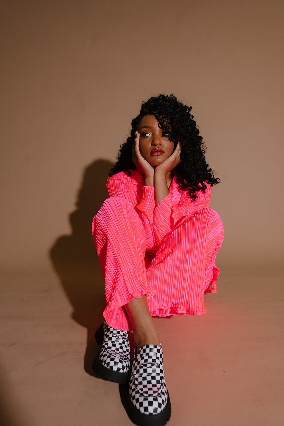 Long Sleeve Plissé Set in Electric Pink – Dressed in Lala