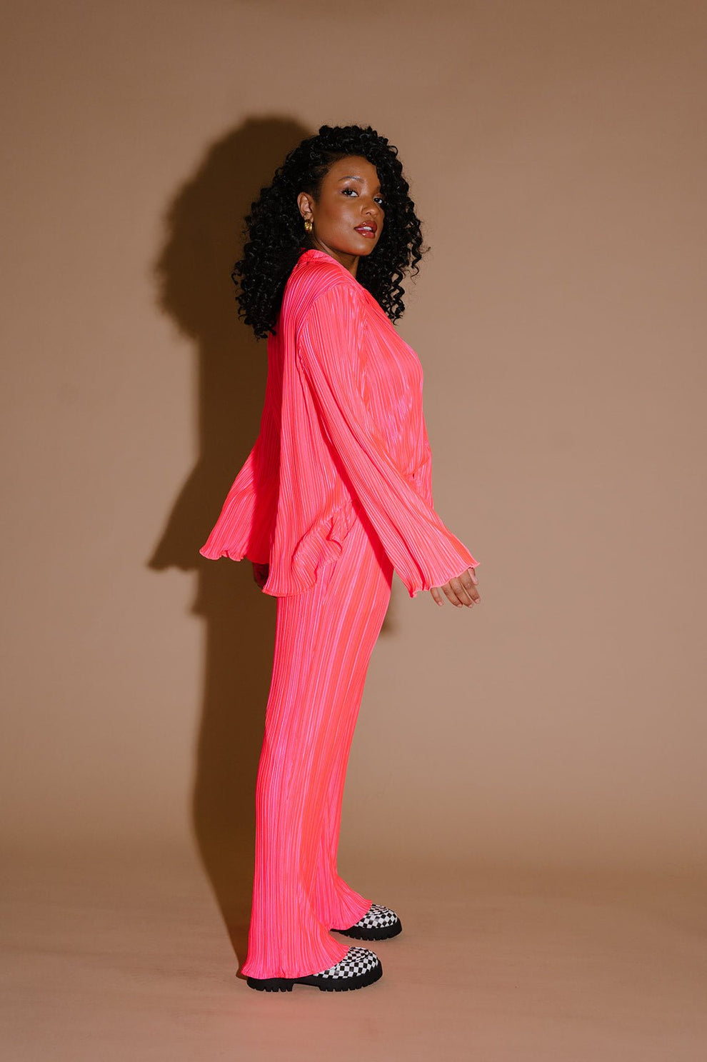 Long Sleeve Plissé Set in Electric Pink – Dressed in Lala