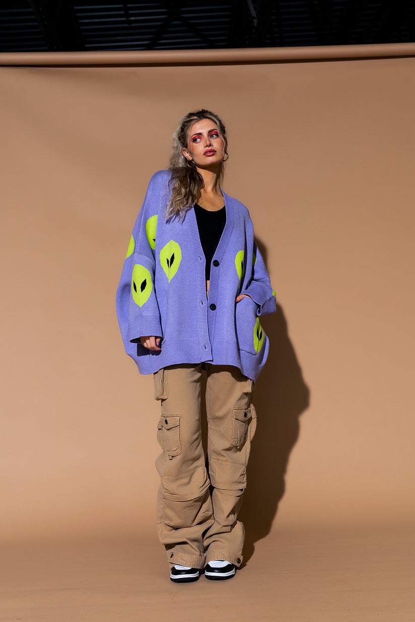 Too Cool For You Oversized Alien Cardigan in Lavender – Dressed in Lala